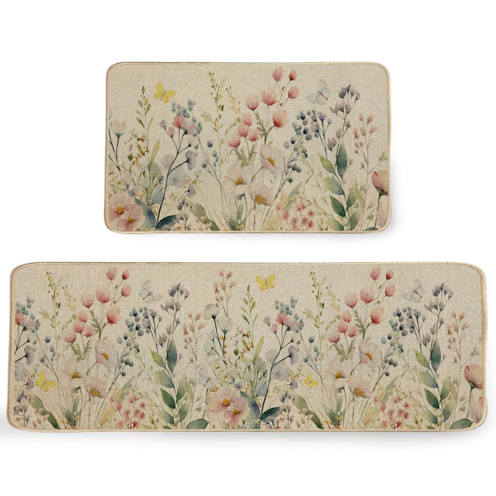 Amazon.com: ARKENY Spring Kitchen Mats Set of 2, Floral Kitchen Rugs ...