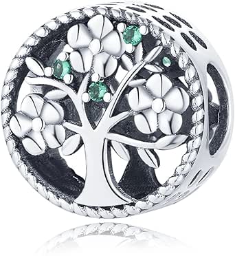 Charm en forme circulaire avec un arbre accompagné de zirconias verts. Charme originales en ...