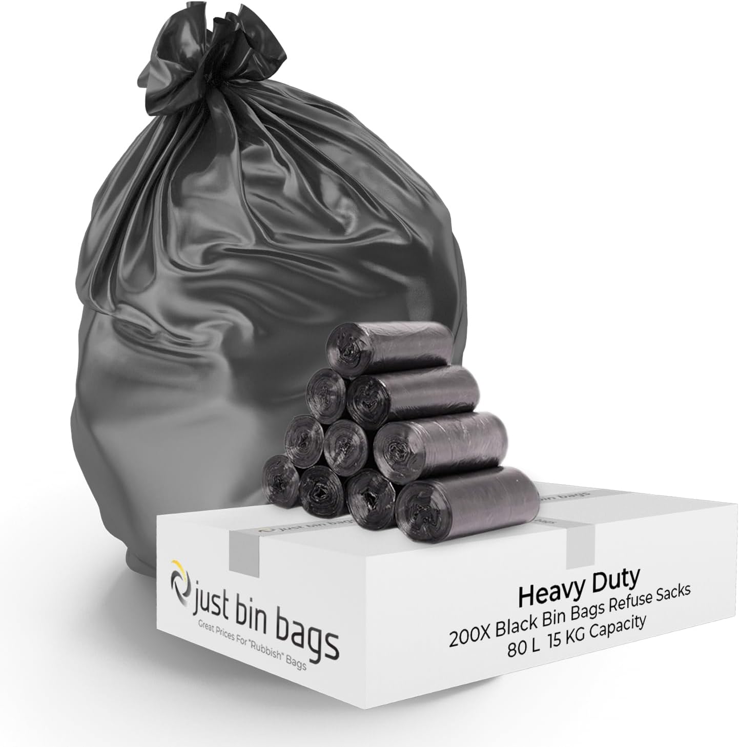 200x 80L Heavy Duty XL Black Bin Bags - Refuse Sacks – 10 Rolls (20 ...
