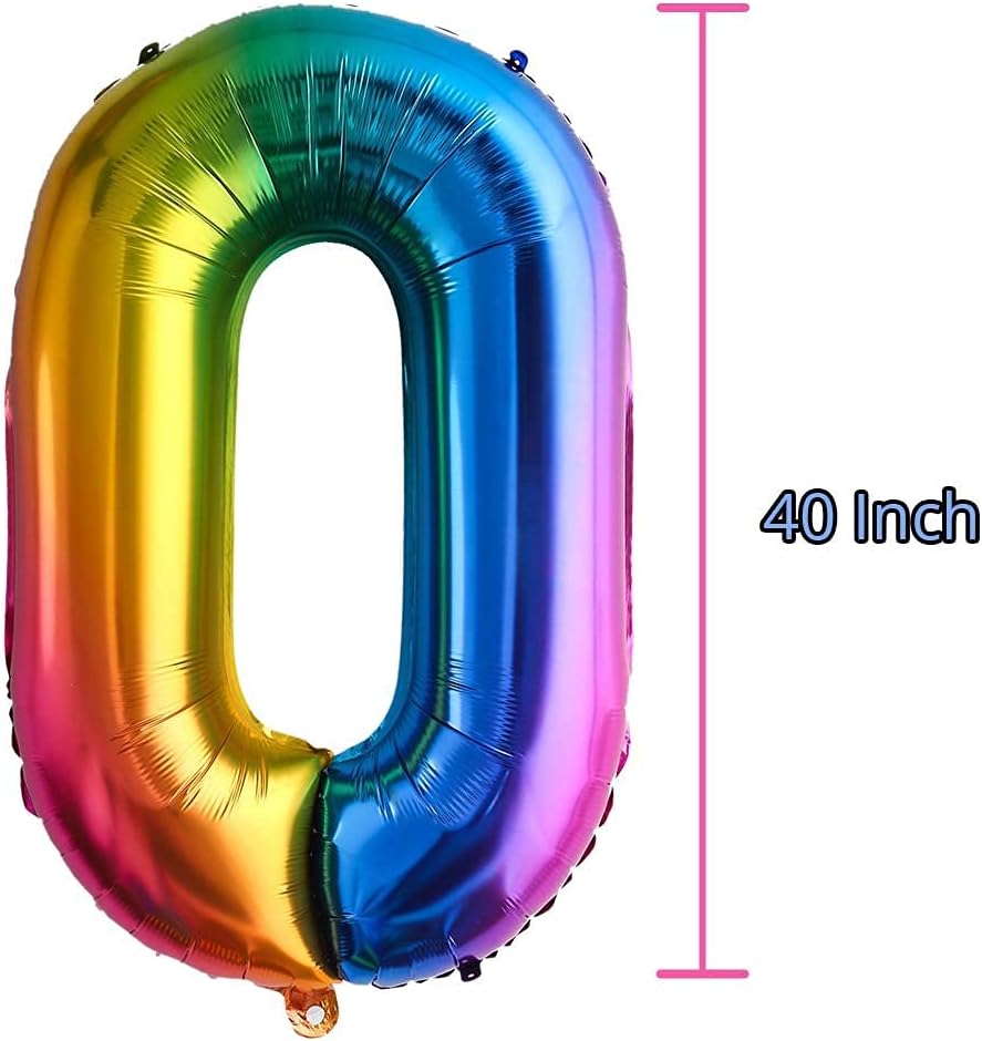40 Inch Large Foil Number 0 Balloons Rainbow Big Mylar Helium Balloon ...