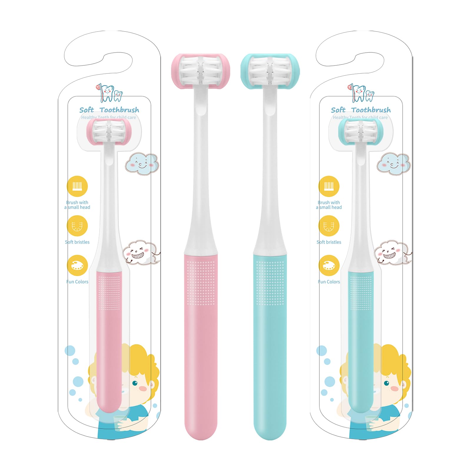 Amazon.com : TEKINGMU 3 Sided Toddler Toothbrush, Soft Bristles Kids ...