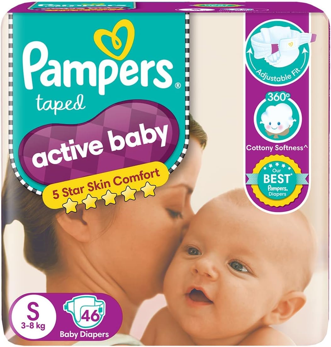 Pampers Active Baby Taped Diapers, Small size diapers, (S) 46 count ...