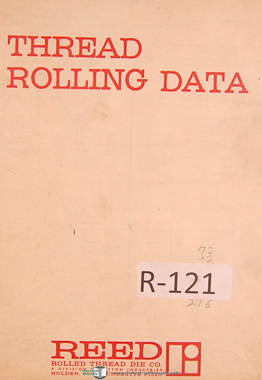 Reed Thread Tolling Process oeprations & Instructional Reference Manual ...