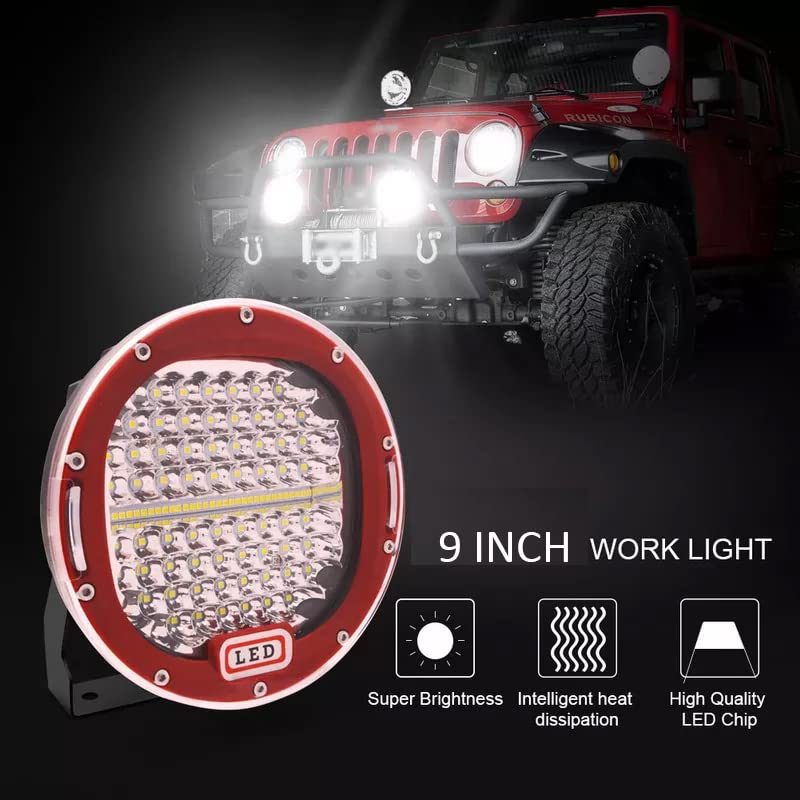 LightsGoGo 9 Inch Round LED Off Road Lights with Cover, Combo Beam 384W ...
