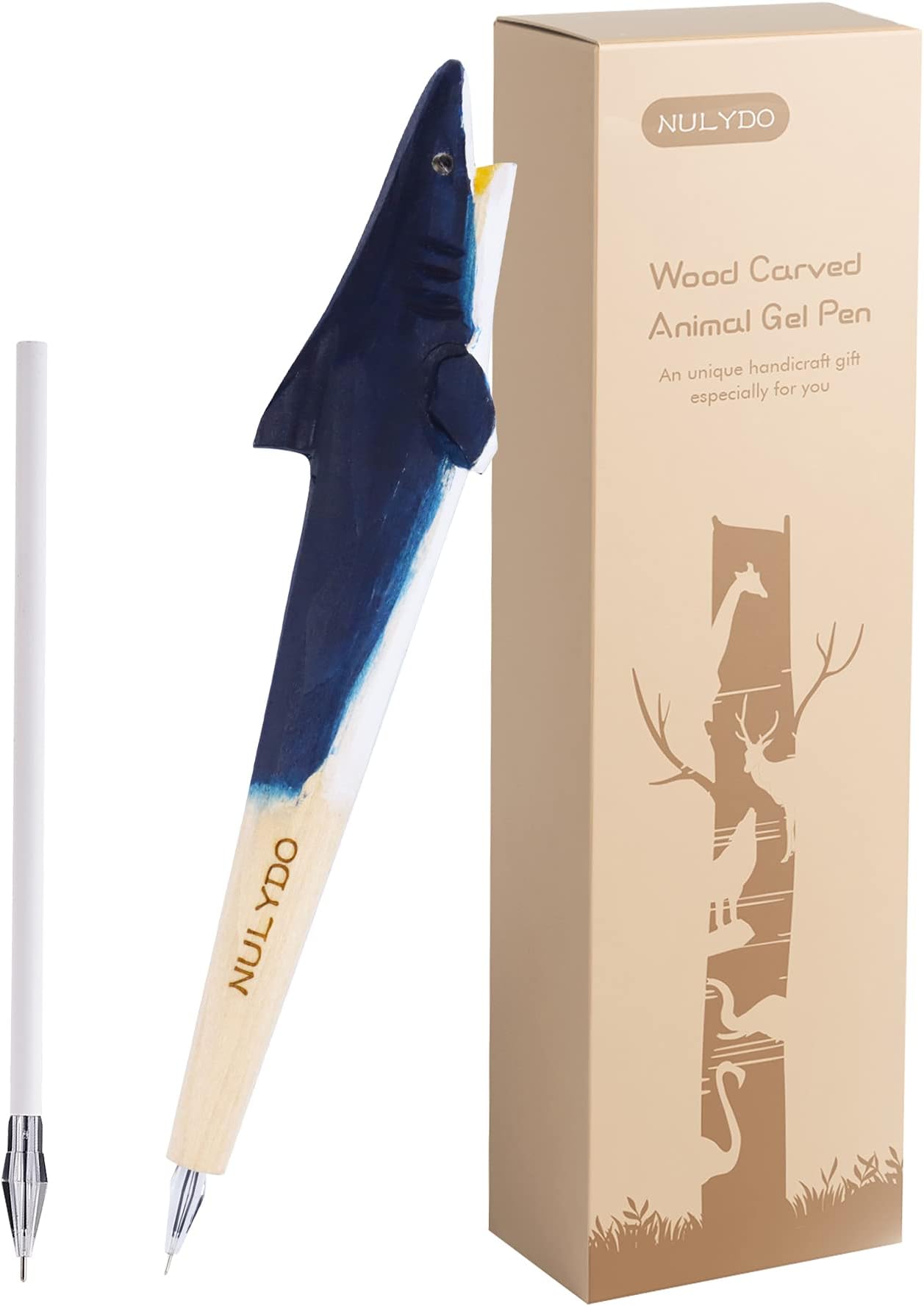 Amazon.com: NULYDO 100% Handmade Wood Carved Animal Gel Pens | Shark ...