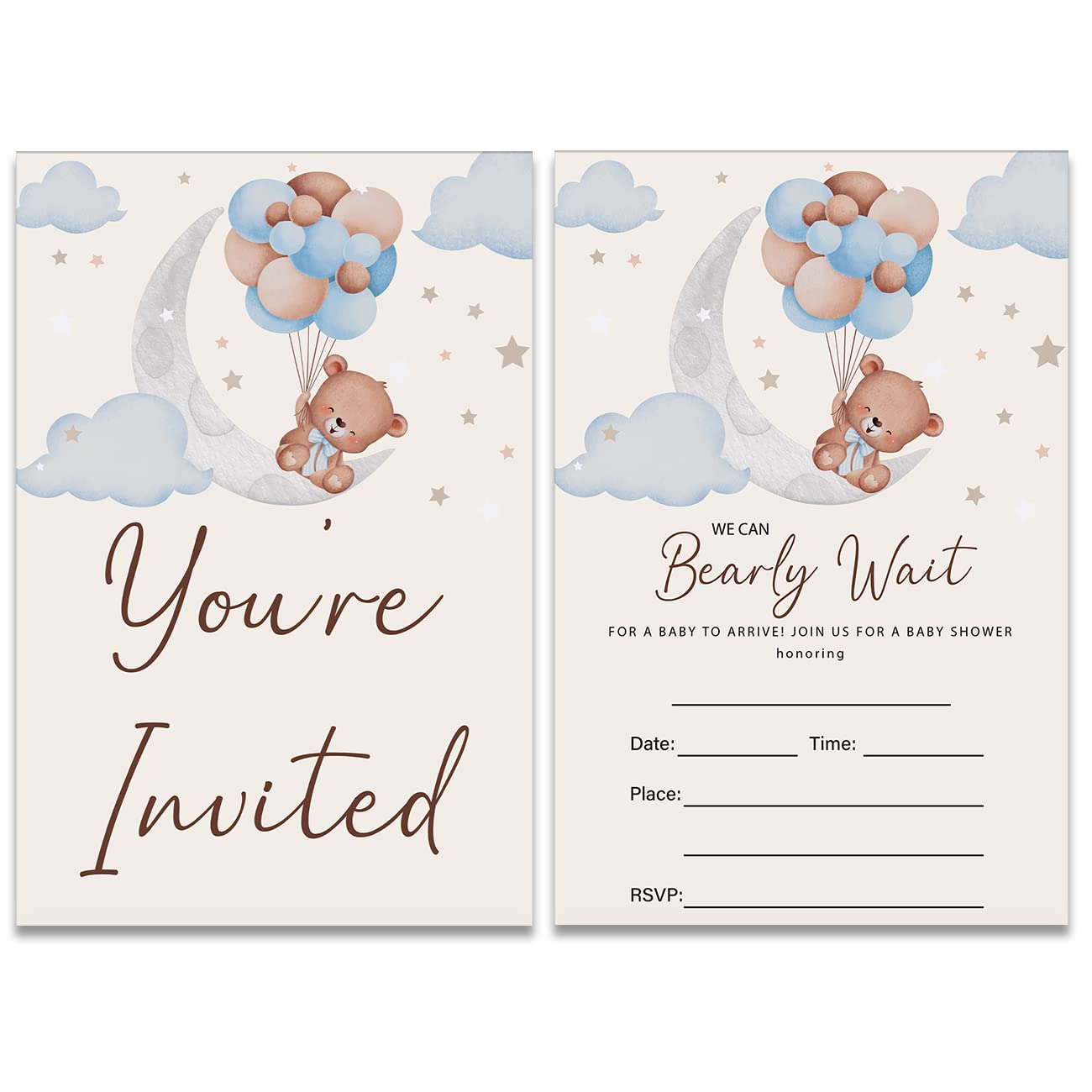 Amazon.com : Cute Bear on Moon Balloons Baby Shower Party Invitations ...