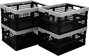 Ikando 4-Pack Collapsible Storage Crates, Stackable Folding Basket Bin ...