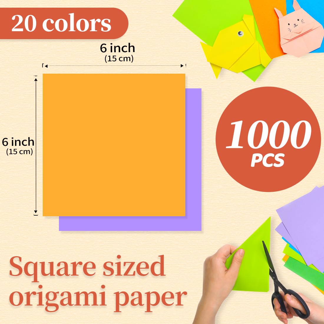 Snapklik.com : Origami Paper, 1000 Sheets, 20 Colors Origami Paper, 6 ...