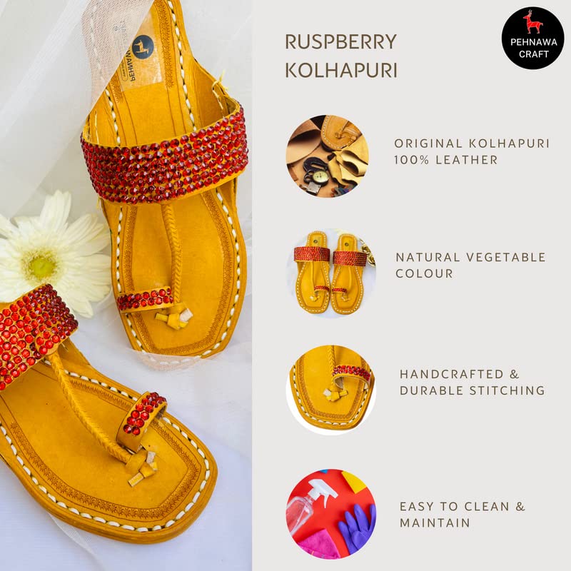 Ruspberry Red Original Kolhapuri ethnic flats for Women | Leather fancy ...