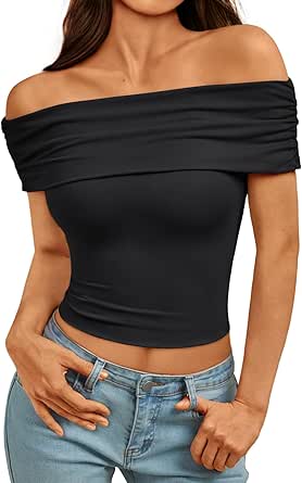 Trendy Queen Womens Off The Shoulder Tops Going Out Crop Summer Cute ...