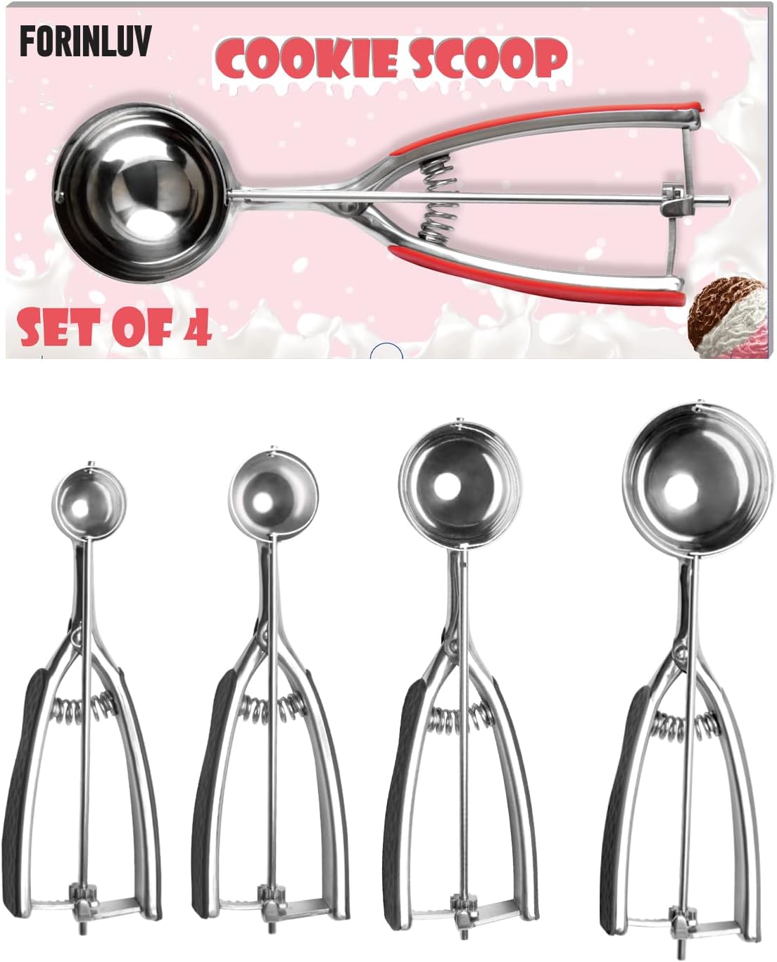 Amazon.com: FORINLUV Cookie Scoop for Baking Set of 4 Black,18/8 ...