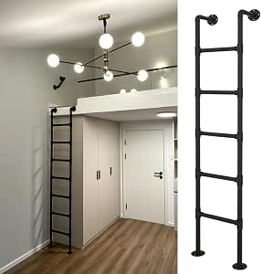 Amazon.com: Wall Mounted Metal Step Ladder for Home Loft, Rung Basement ...