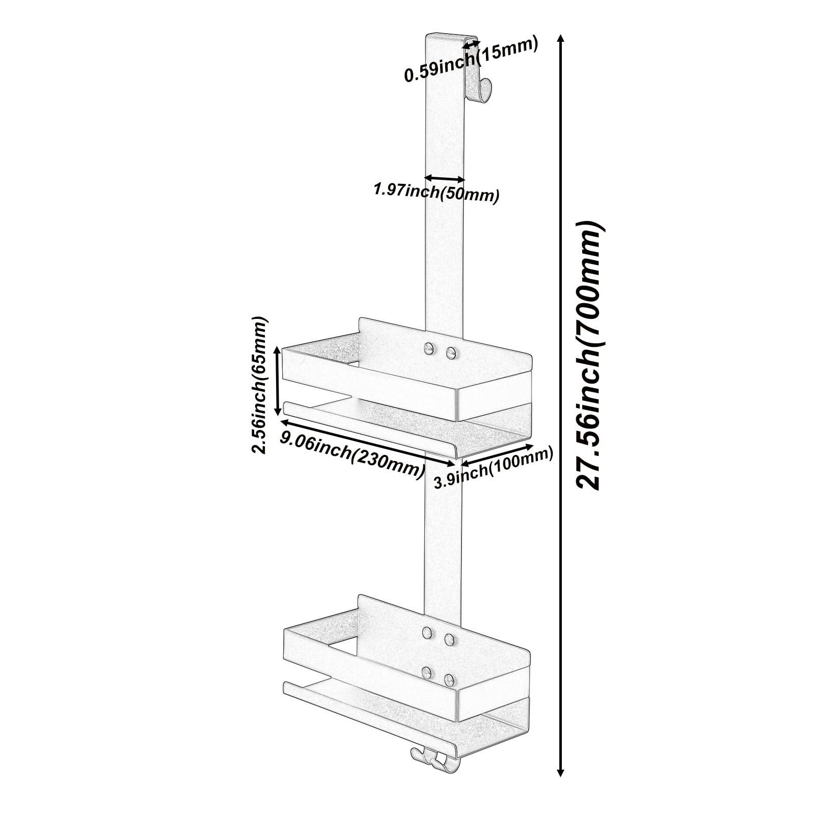 NEWRAIN Shower Caddy Hanging, 2 Tier Shower Shelf No Drilling for ...