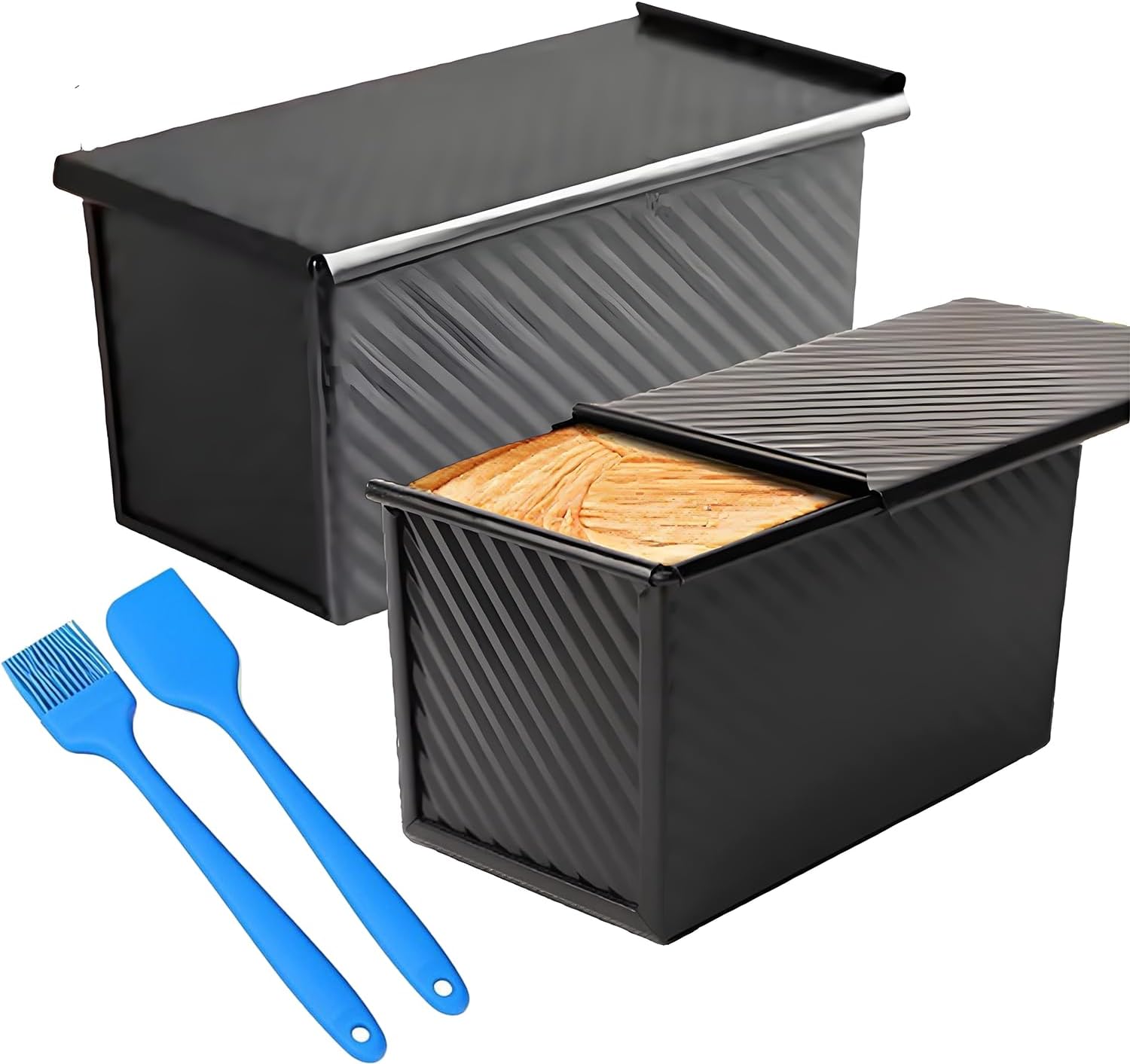 2 PCS Non-Stick Black Carbon Steel Bread Pans for Homemade Toast, Loaf ...