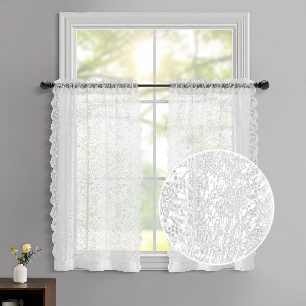 Amazon.com: No. 918 Alison Floral Lace Sheer Rod Pocket Kitchen Curtain ...