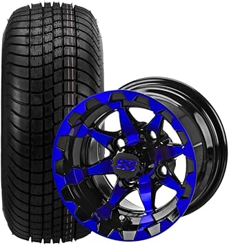 Amazon.com: 10" Viper Black & Blue Golf Cart Wheels and Tires Combo ...