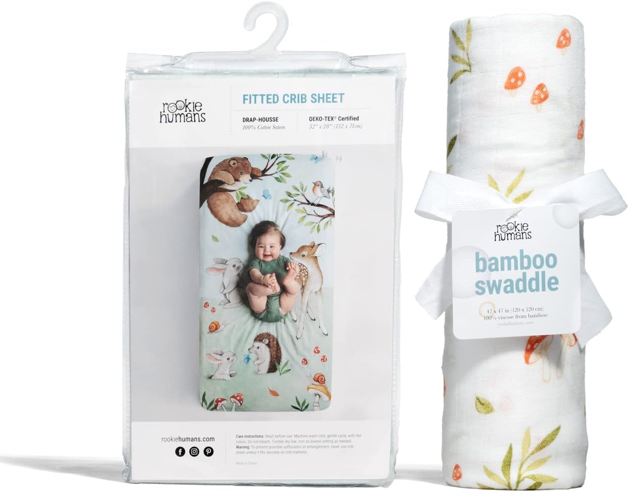 Amazon.com: Rookie Humans Crib Sheet & Swaddle Bundle, Enchanted Forest ...
