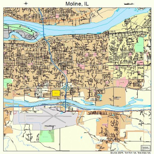 Large Street & Road Map of Moline, Illinois IL - Printed poster size ...