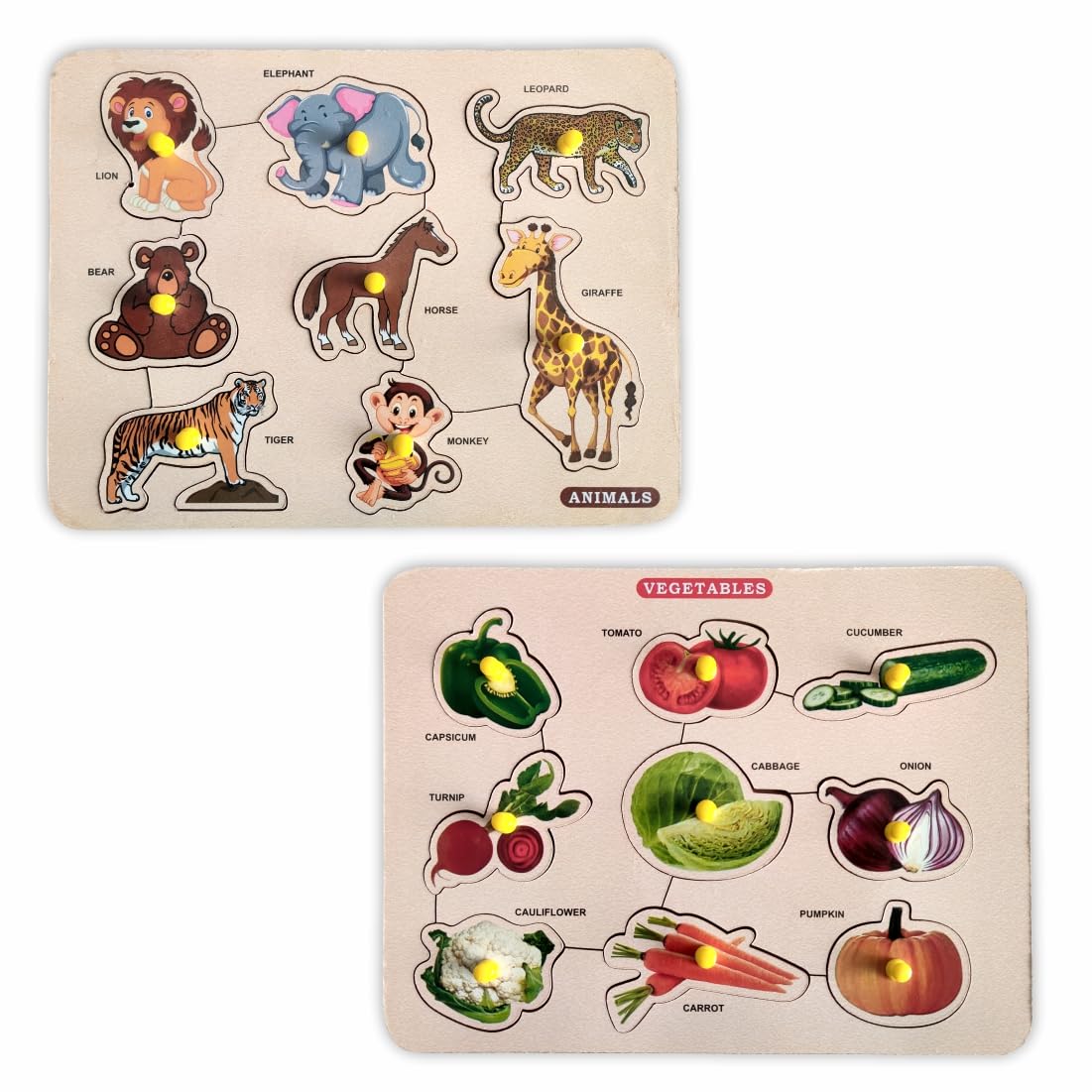 TOFANI 2 in 1 Wooden Vegetables and Wild Animal Puzzles for Kids ...