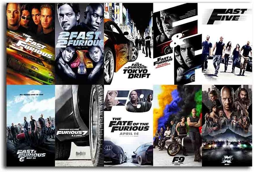Amazon.com: Movie Fast and Furious 1-10 Poster Collection Canvas Wall ...