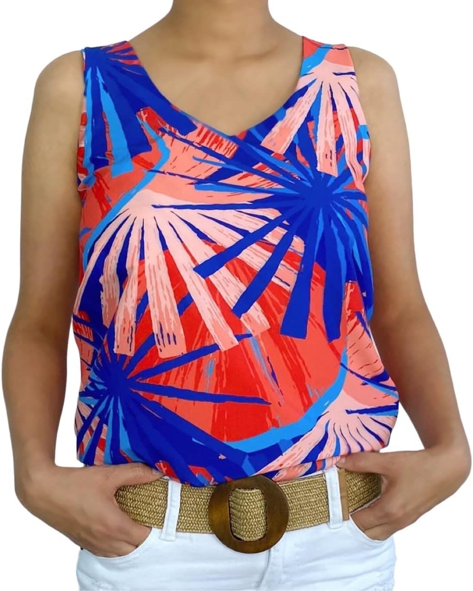Color Natural Tropical Brand Women Casual Sleeveless Tank Tops V Neck ...