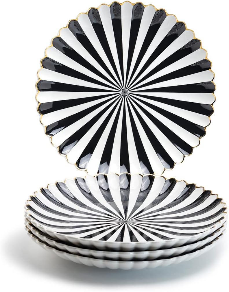 Amazon.com | Grace Teaware Black and White Scallop Fine Porcelain ...
