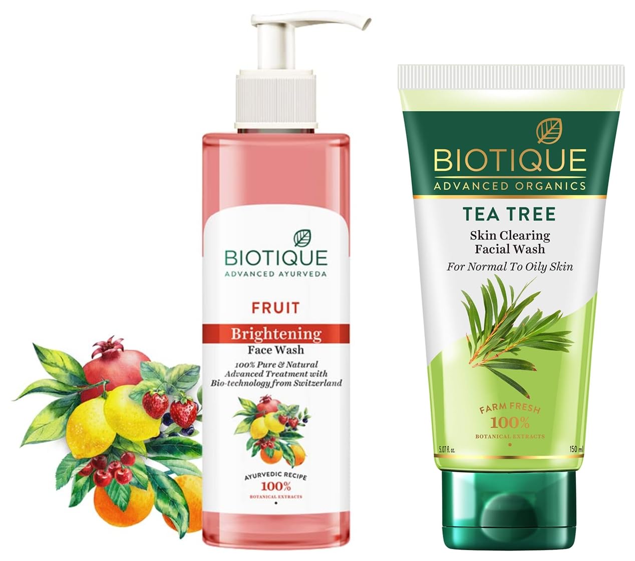Biotique Fruit Brightning Face Wash, 200ml & Biotique Tea Tree Skin ...