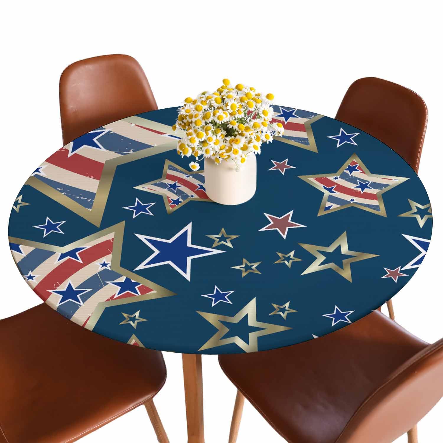 Amazon.com: Guxxuil Vintage Stars Round Fitted Tablecloth USA ...