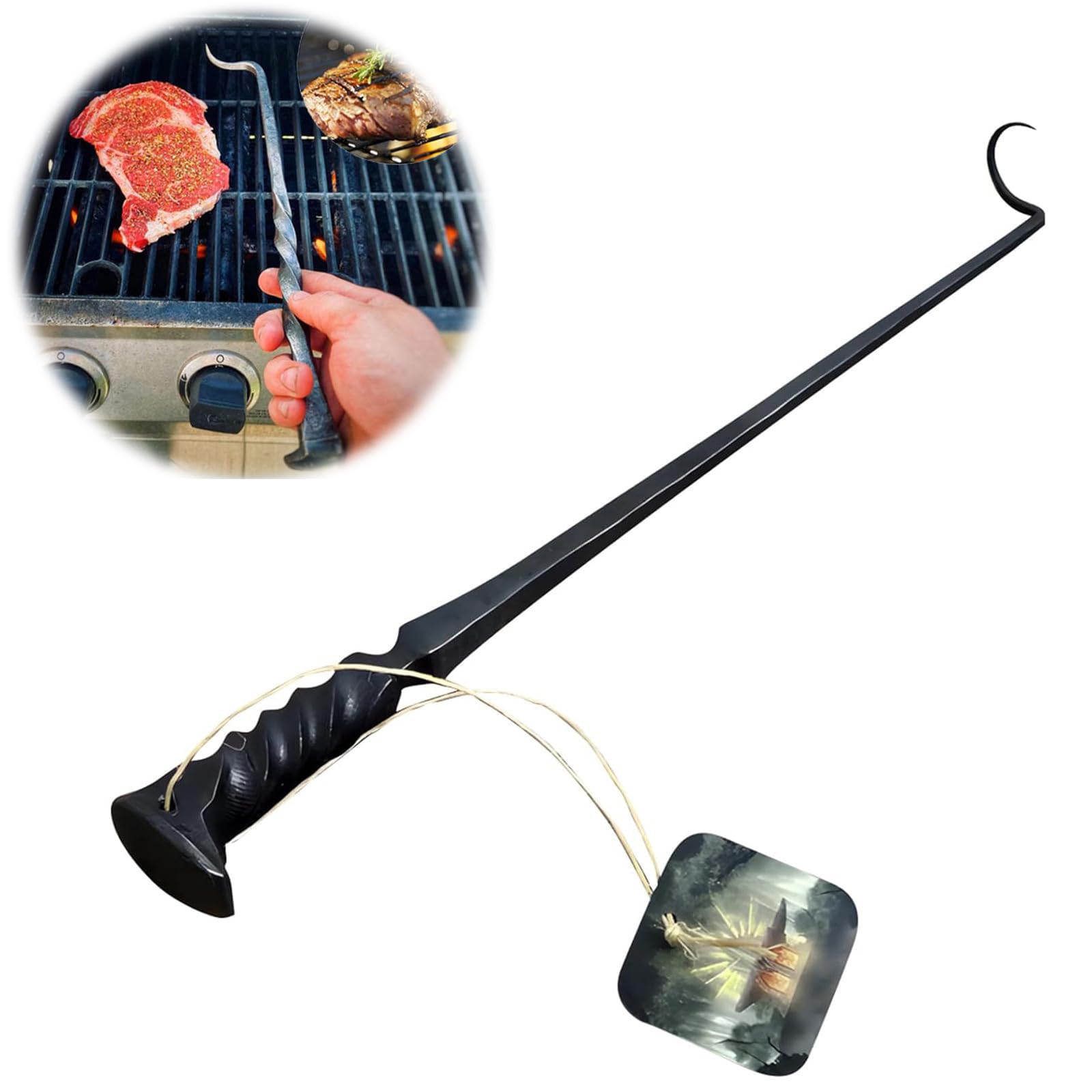 Amazon.com : BBQ Food Flipper, Food Flipper and Meat Hook, Iron BBQ ...