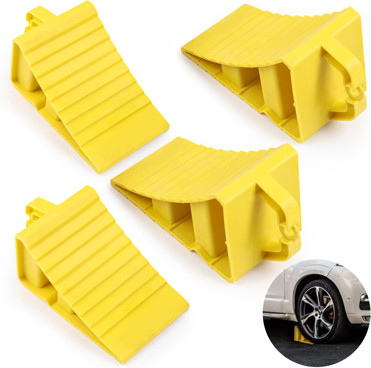Amazon.com: QWORK RV Wheel Chocks, 4 Pack Heavy Duty Car RV Tire Chocks ...