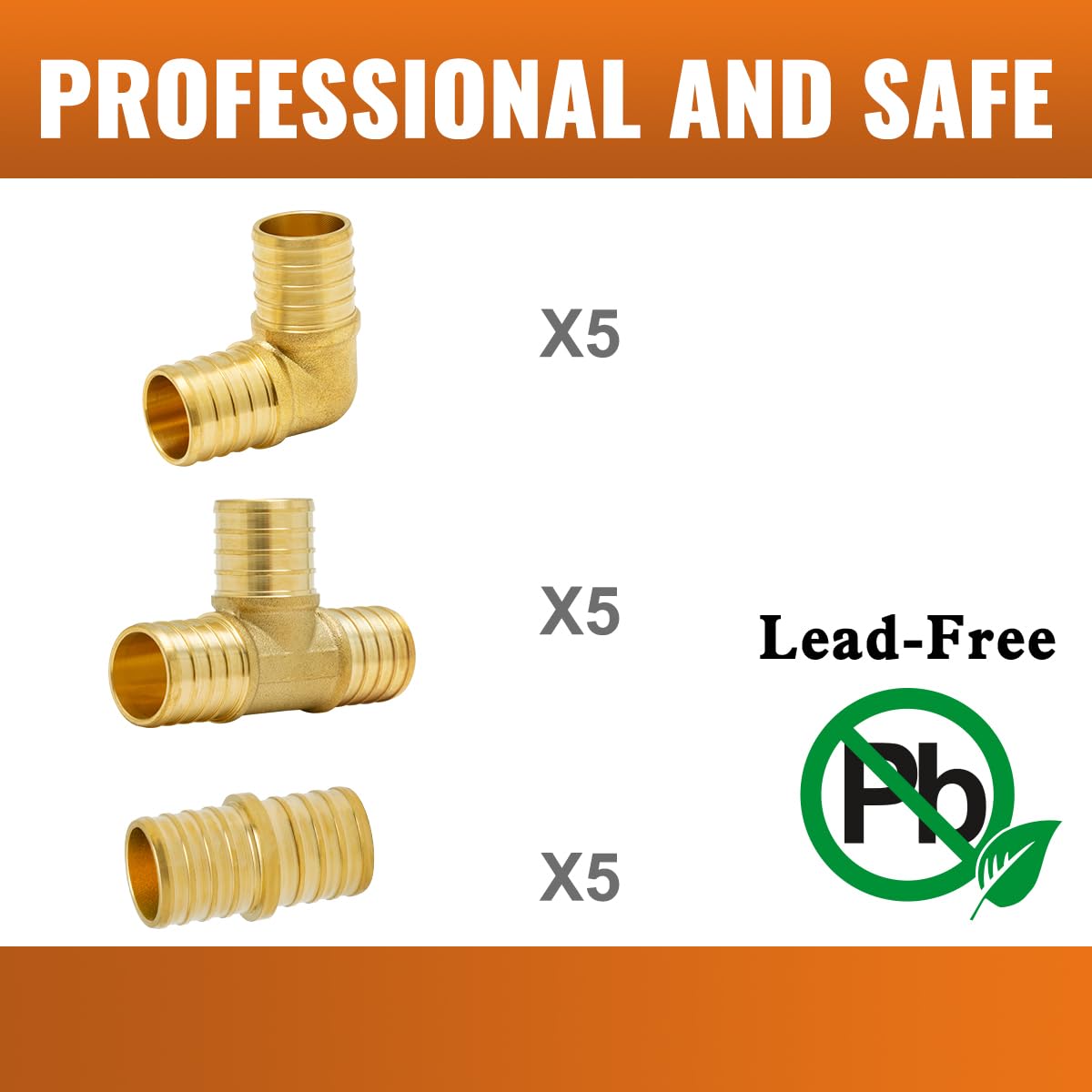 Snapklik.com : 15-Pack 1 Inch PEX Fittings, 5 Each Elbow Tee Coupling ...