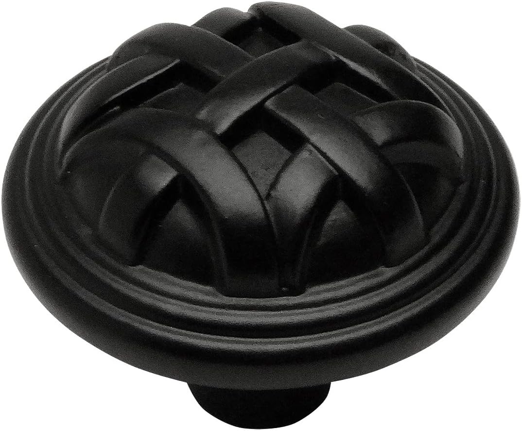Cosmas® 7064FB Flat Black Braided Cabinet Hardware Round Knob - 1-1/4 ...