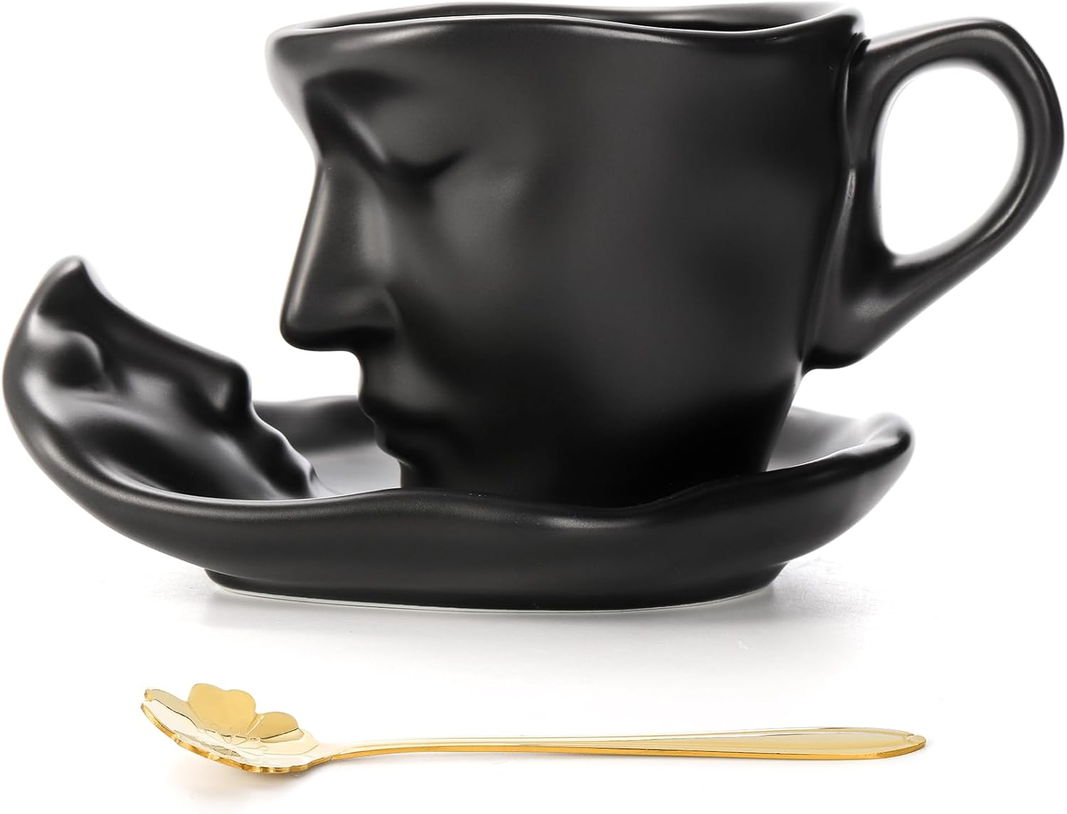 Amazon.com | SOUJOY Tea Cup and Saucer Set, Ceramic Couple Face Kissing ...