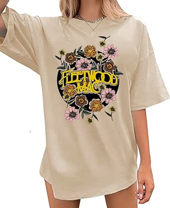 Women Oversized Rock Band T-Shirt Vintage Graphic Rock Music Tees Retro ...