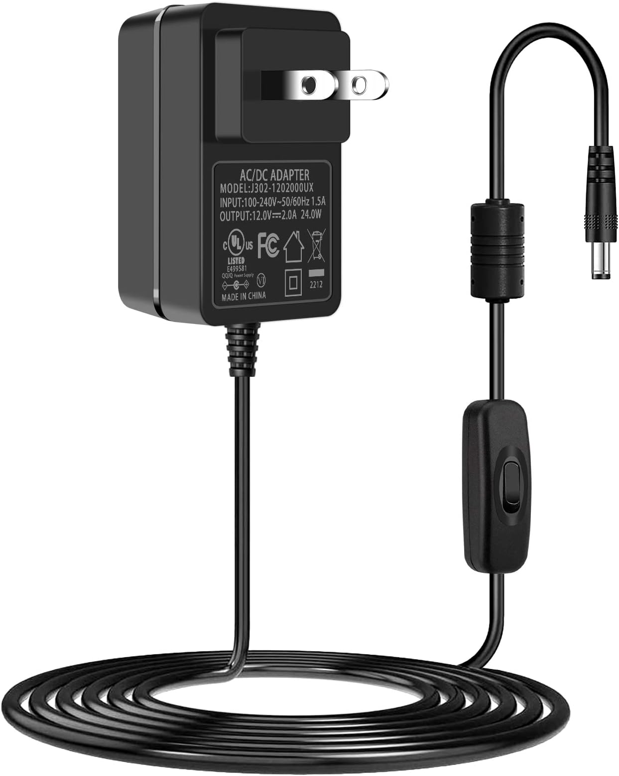 Amazon.com: 12V 2A Power Adapter with Inline on Off 24W Switch Supply ...