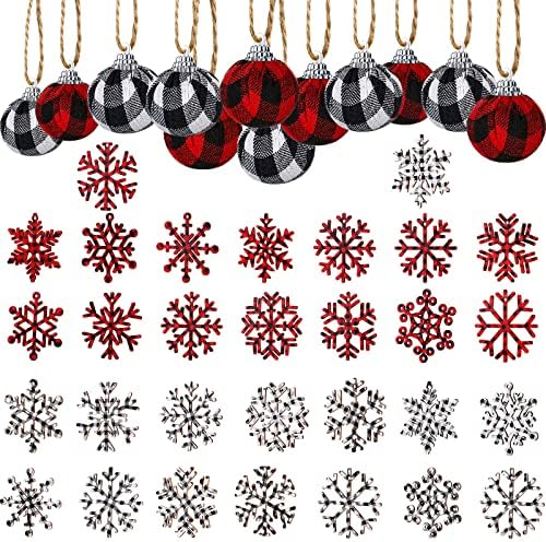 Amazon.com: Yilloog 36 Pcs Buffalo Plaid Christmas Tree Ornaments - 24 ...