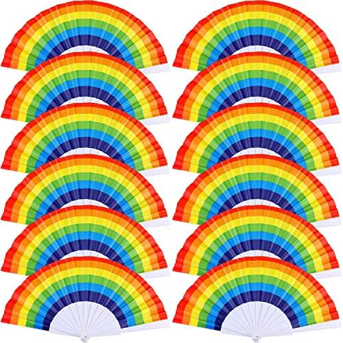 Amazon.com: TKMOS 12 Pack Rainbow Folding Fans Colorful Hand Held Fan ...