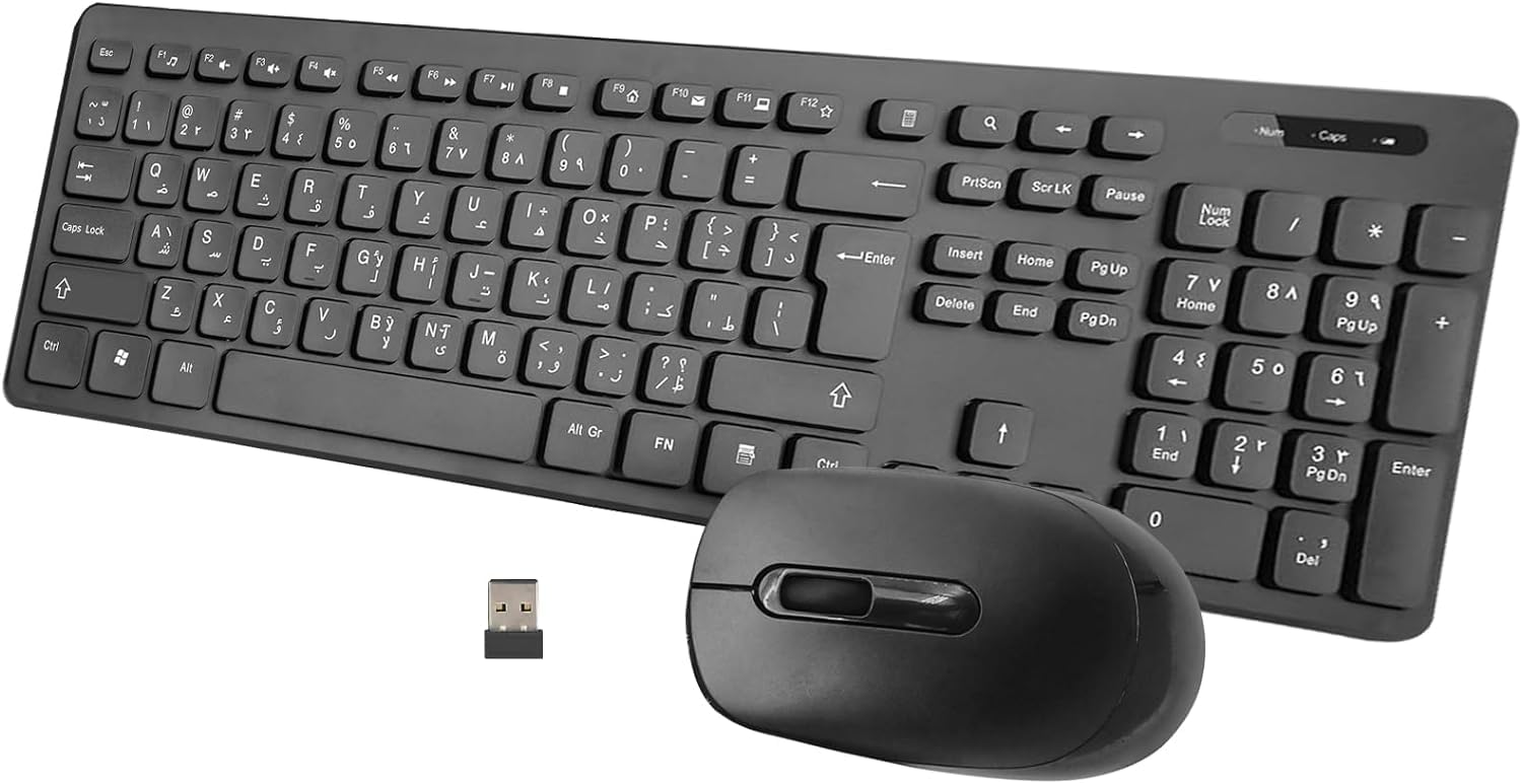 Yakiter Arabic/English Wireless Keyboard and Mouse Combo, 2.4G USB ...