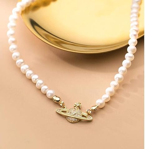 yuge S925 terling Argent Collier de Perles de Saturne Naturel ...