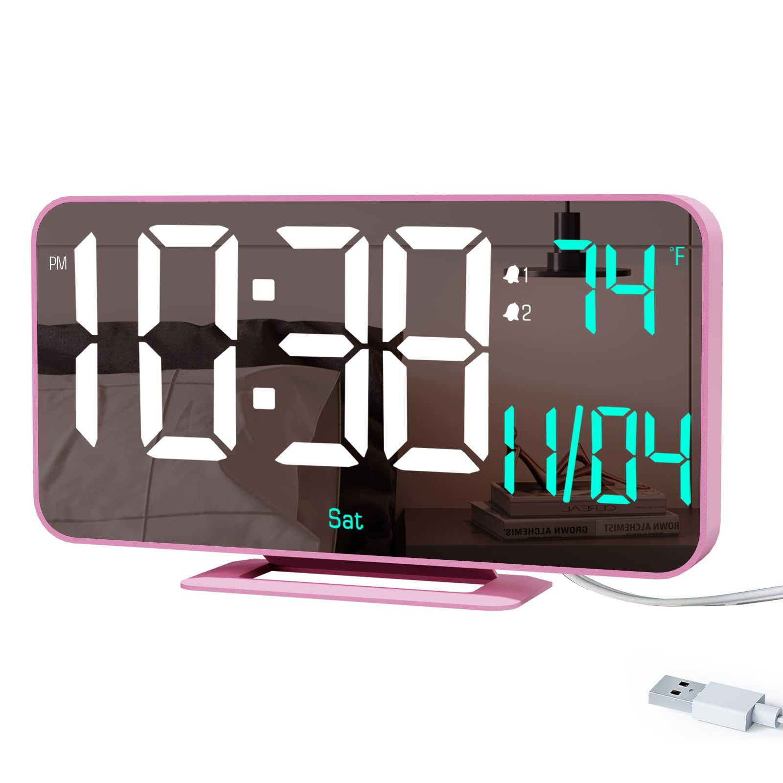 Amazon.com: Neasroe Pink Digital Clock for Bedroom, 6.7" Small LED ...