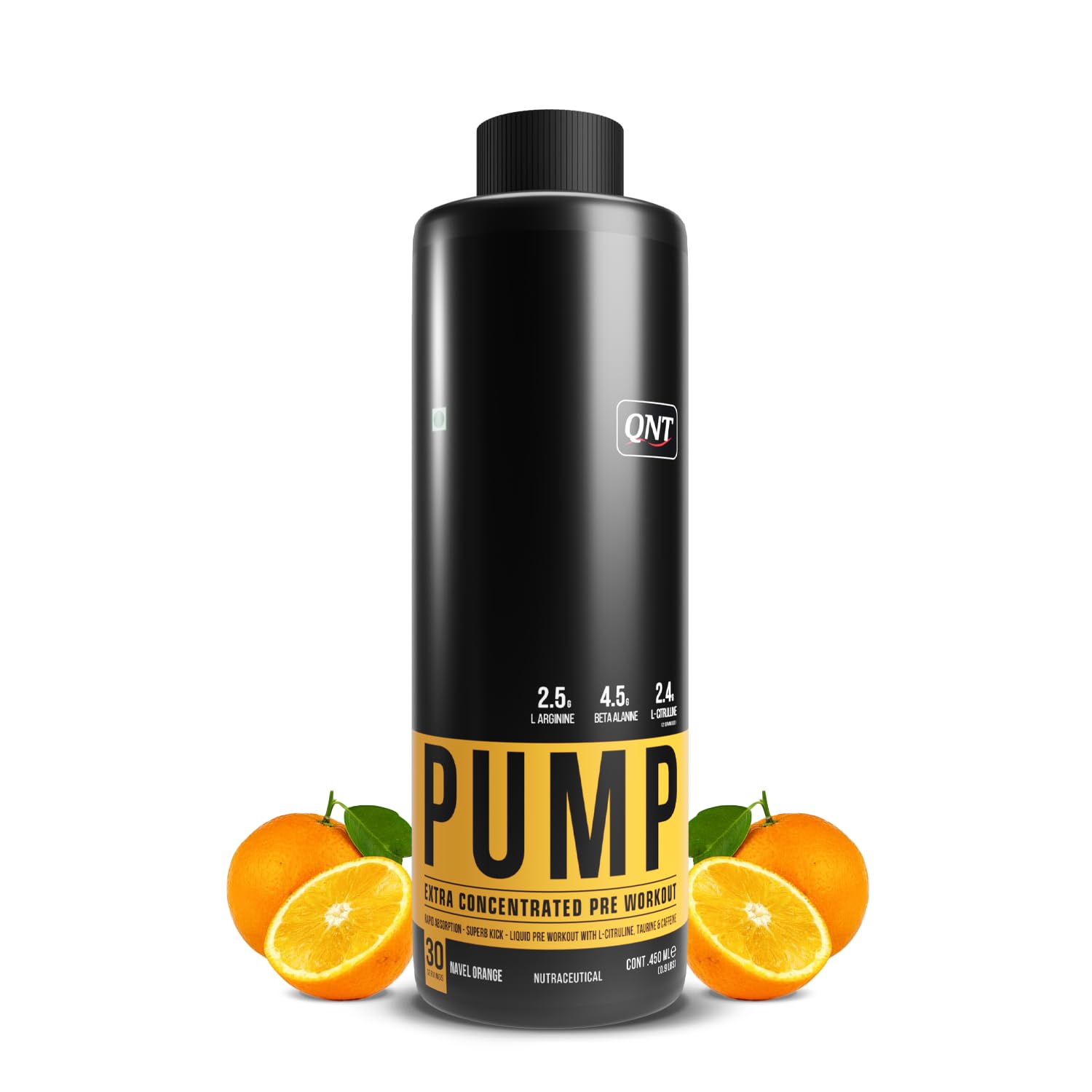 QNT PUMP Explosive Liquid Pre-Workout | Orange Flavor, 450 ML | Pre Workout drink for men ...