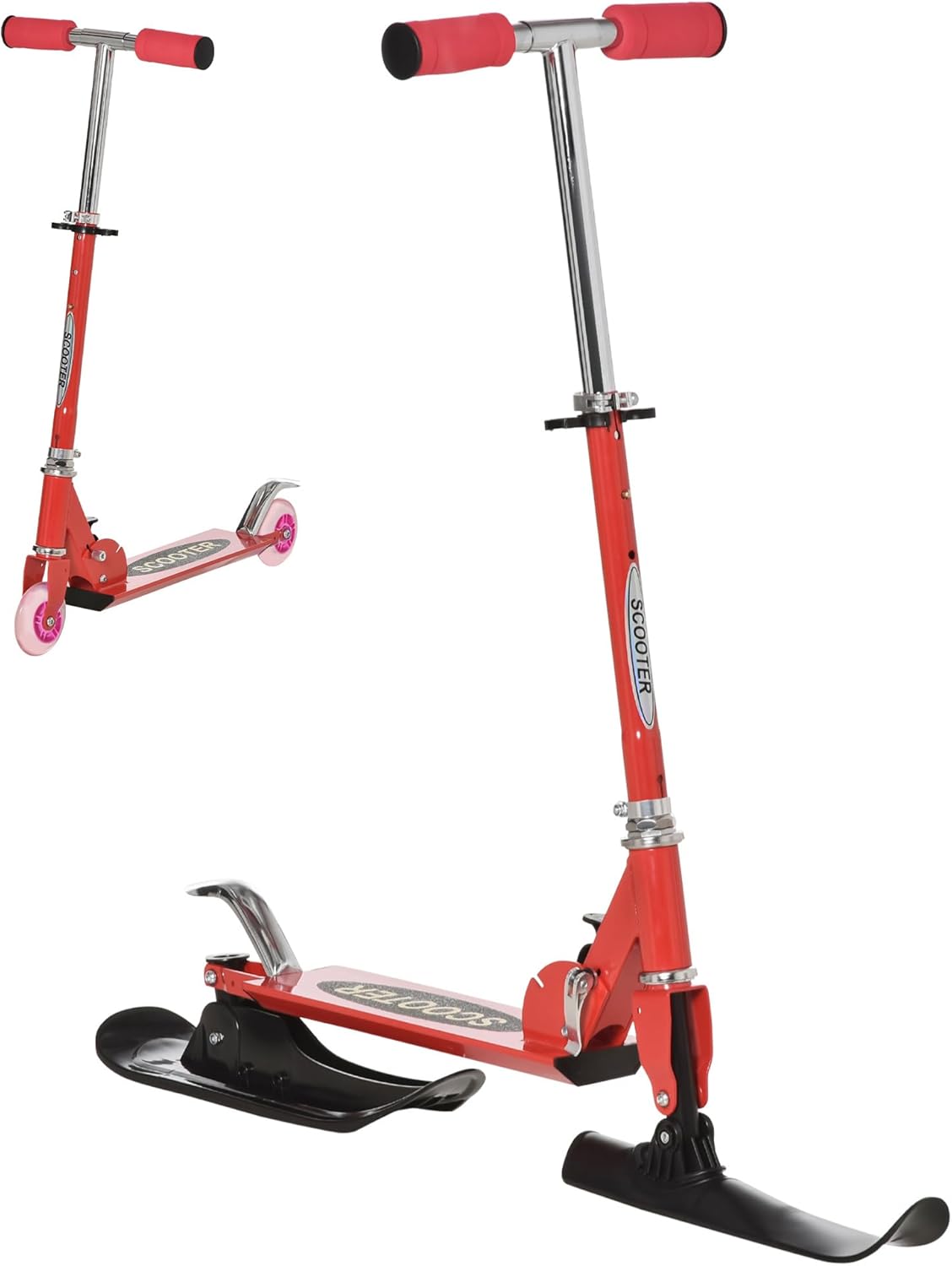 Qaba Snow Scooter, 2 in 1 Design Adjustable Height Scooter Snow Sled ...