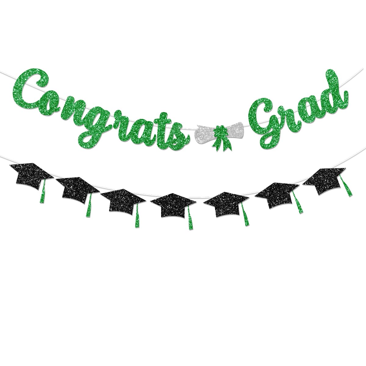 Amazon.com: FHGG Glitter Green Congrats Grad Decorations Banner Pre ...