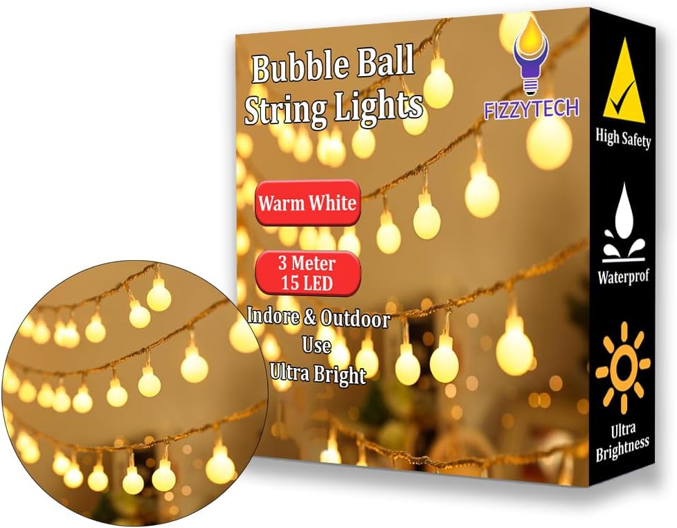 PESCA 15 Bubble Ball String LED Fairy Lights for Home and Outdoor (3 m ...