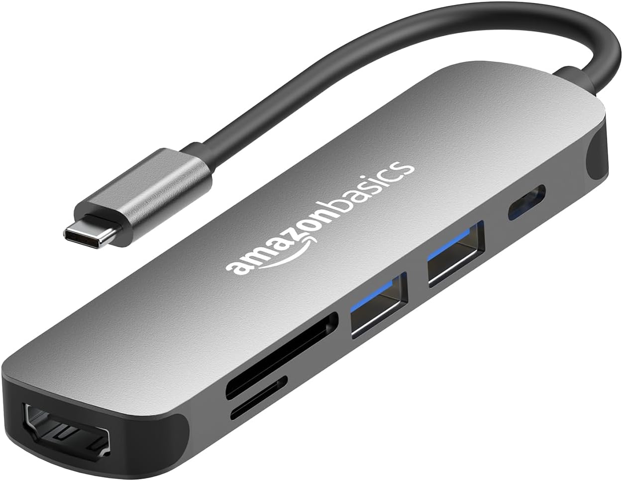 Amazon Basics 6-in-1 Hub Multiport Adapter, USB Type-C with Aluminium ...