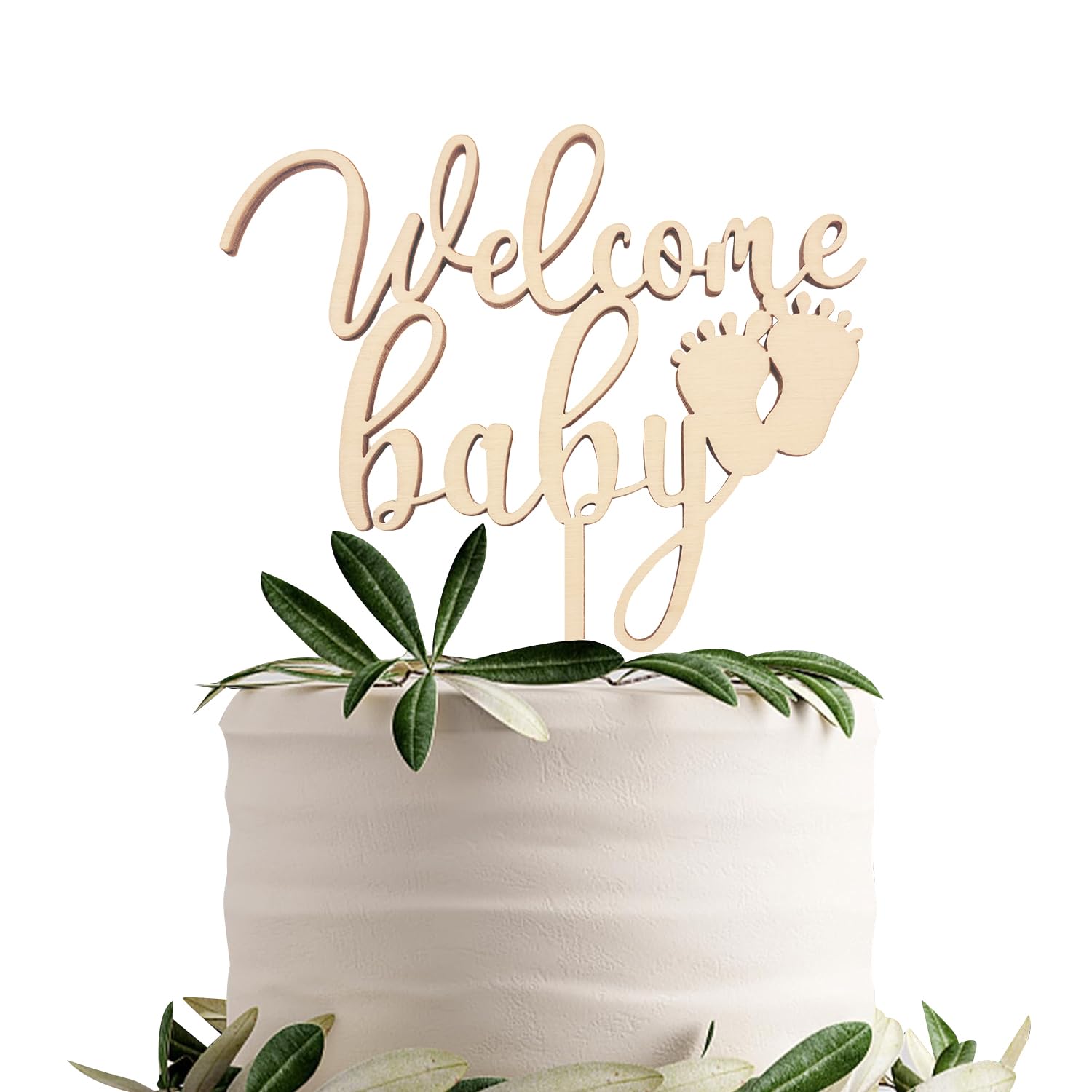 Amazon.com: Wooden Welcome Baby Cake Topper - Wooden Baby Shower Cake ...