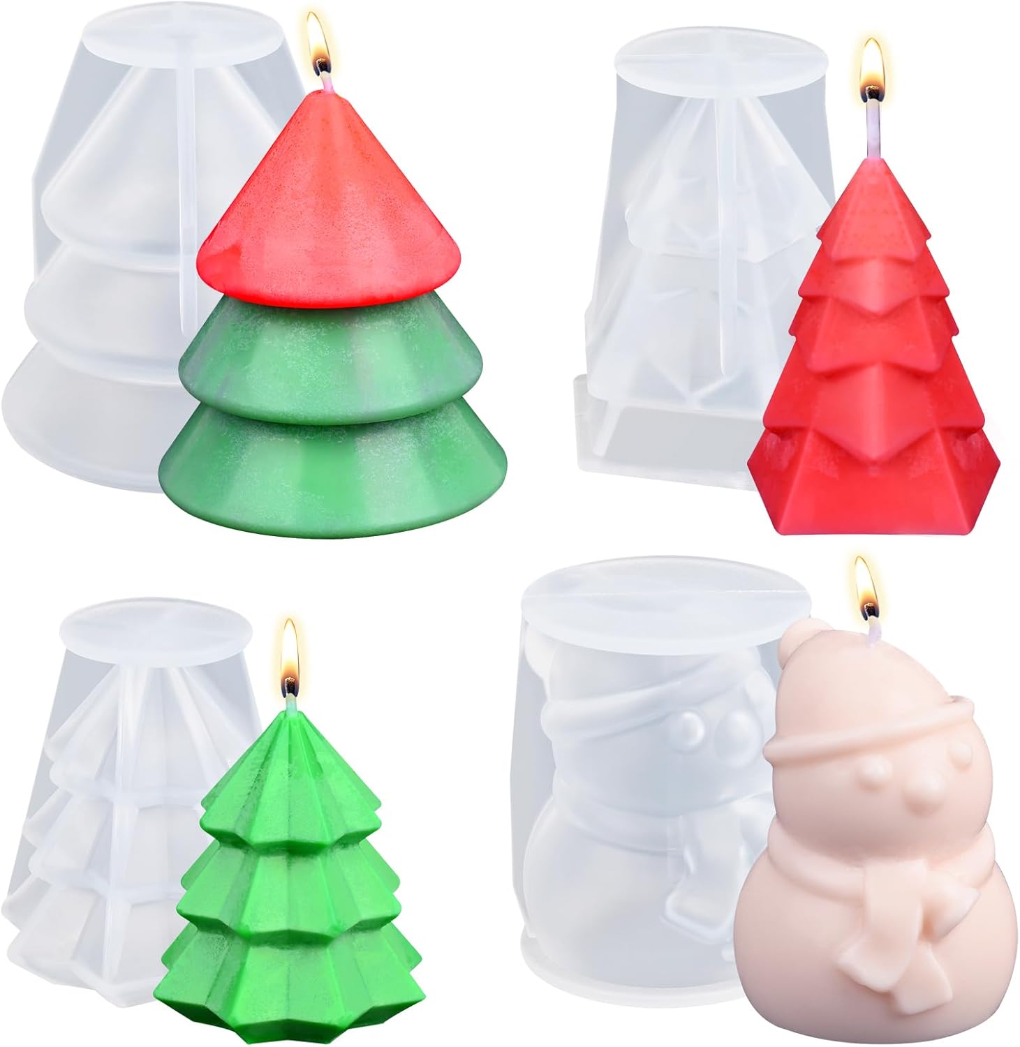 HUAKENER 4 Pack Christmas Candle Molds, 3D Christmas Silicone Mold for ...