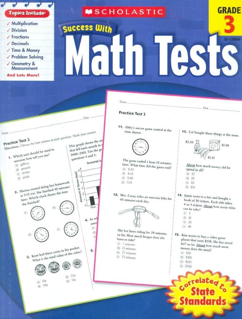 Amazon.com: Scholastic Success with Math Tests, Grade 3: 0078073200665 ...