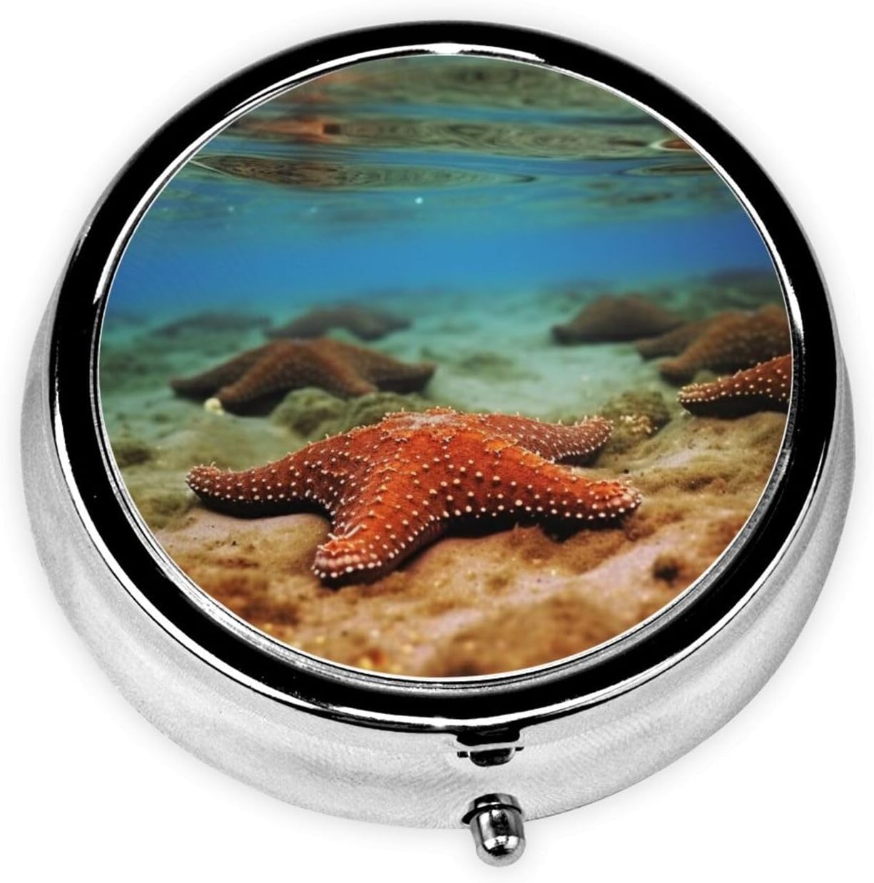 Amazon.com: Ocean Starfish Print Round Pill Box 3 Compartment Medicine ...