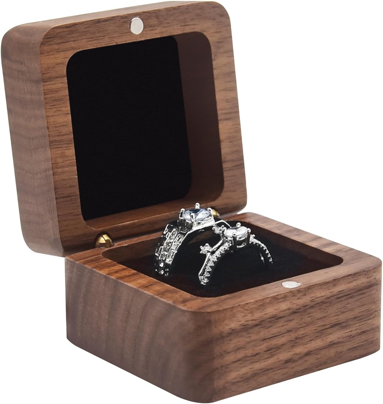 Amazon.com: Wooden Ring Box for Wedding Ceremony 2 Slots,Small Square ...